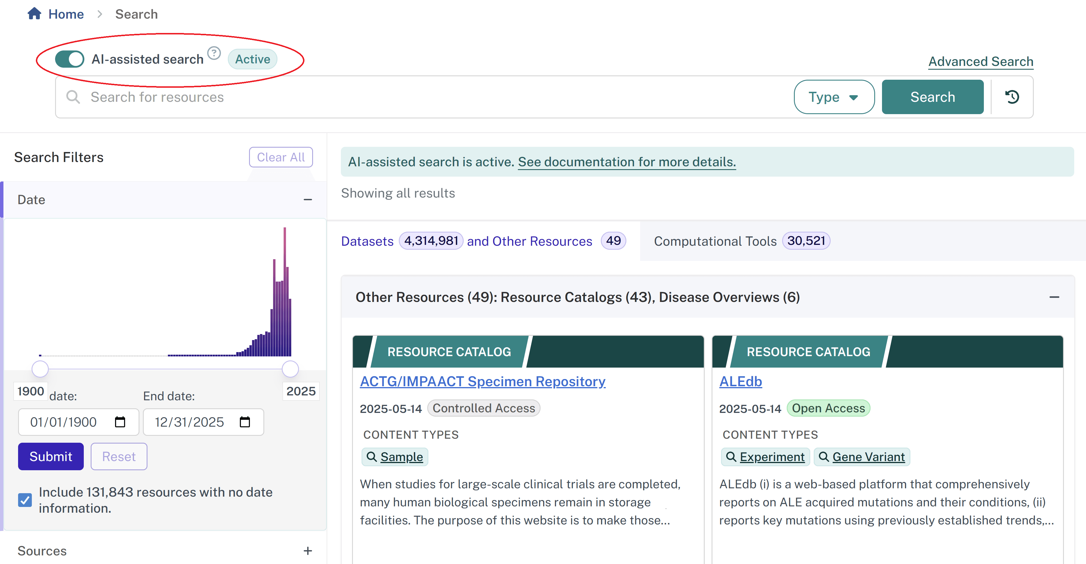 NIAID Data Discovery Portal | AI-Assisted Search